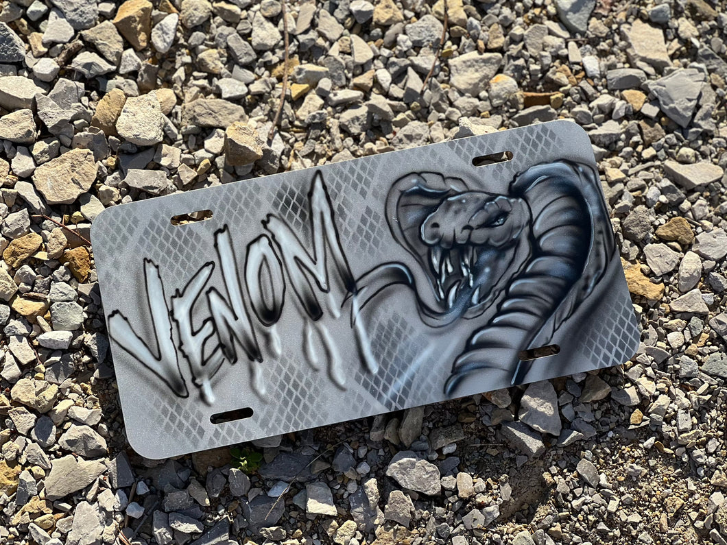 Cobra Mustang Black Airbrushed Front License Plate white deluxe letter ...