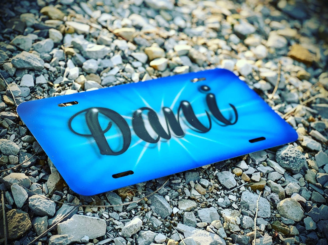 Black Airbrushed Front License Plate white deluxe lettering - Custom ...