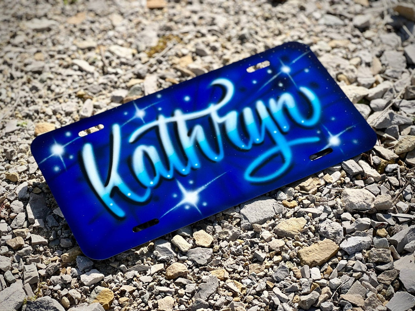 Black Airbrushed Front License Plate white deluxe lettering - Custom ...